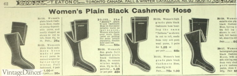 Edwardian Stockings, Hose Socks 1900s -1910s