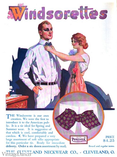 Edwardian Necktie and Bow Tie Styles History 1900s-1910s