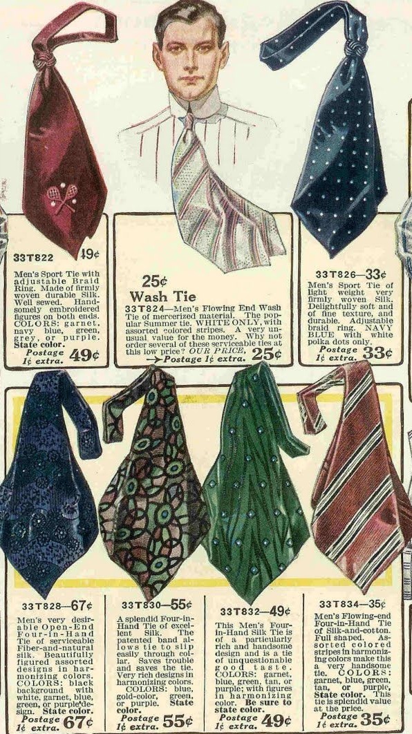 Edwardian Necktie and Bow Tie Styles History 1900s-1910s