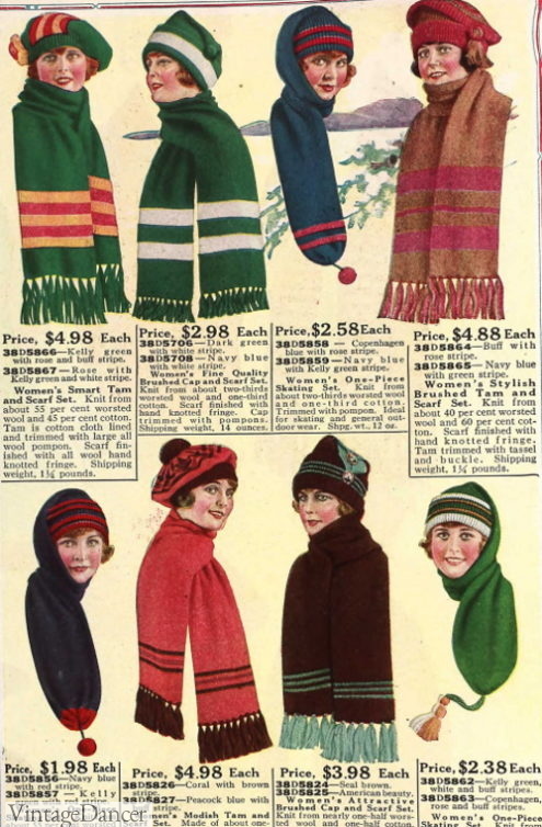 Vintage Knit Scarves, Shawls for Winter - History 1910-1970s