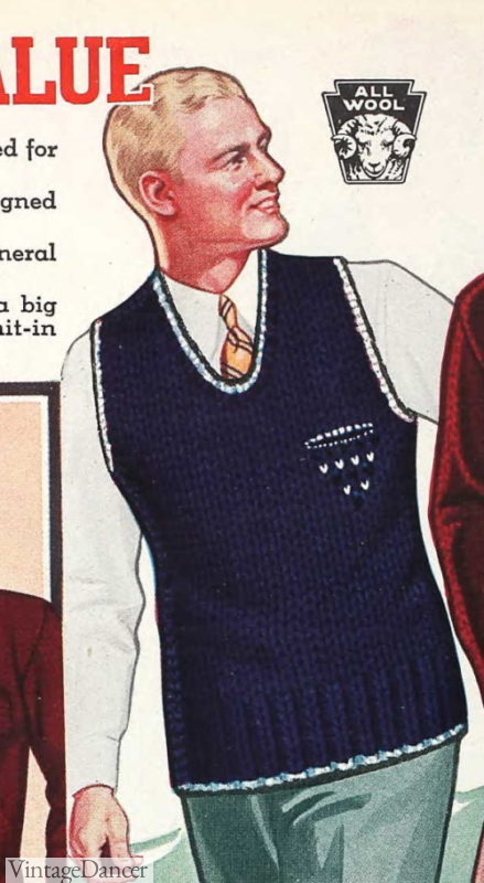 Men's Vintage Sweater Vest History 1910s, 1920s, 1930s, 1940s