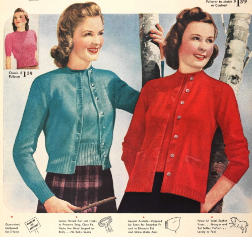 1940s Sweater Styles - Women's Pullovers and Cardigans