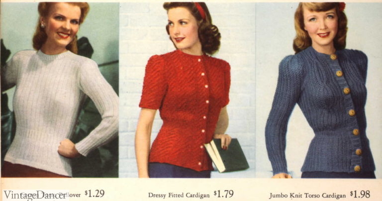 1940s Sweater Styles - Women's Pullovers and Cardigans