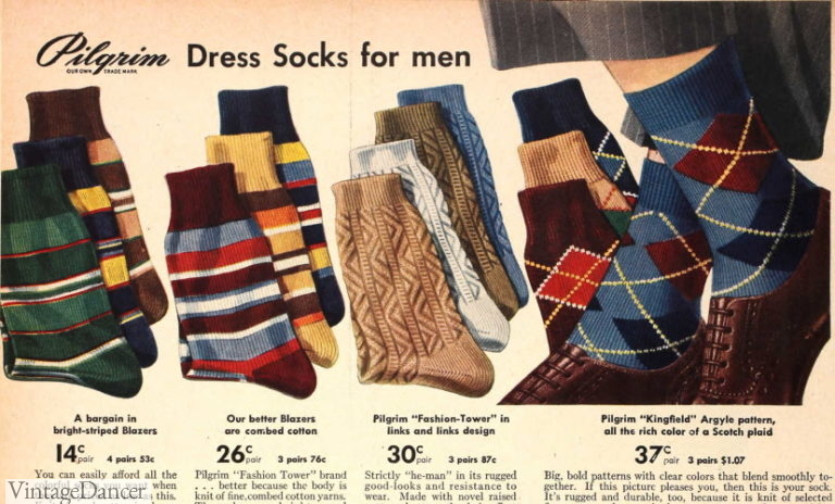 Vintage Men's Socks History-1900 to 1960s