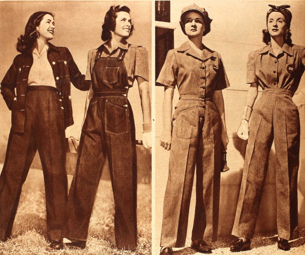 1940s Pants History- Trousers, Overalls, Jeans, Sailor, Siren Suits