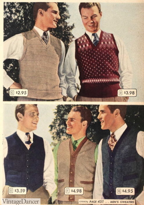 Men's Vintage Sweater Vest History 1910s, 1920s, 1930s, 1940s