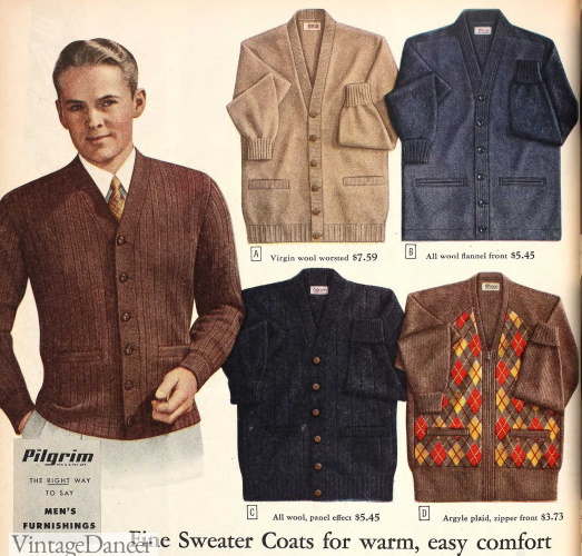 Men's Vintage Sweaters History 20s, 30s, 40s, 50s, 60s, 70s, 80s