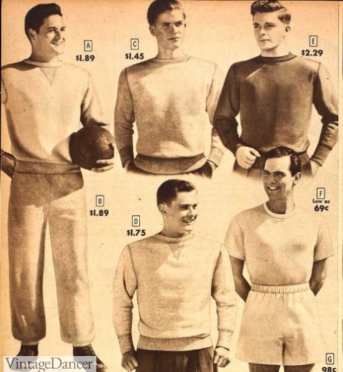 Men's Vintage Gym Clothes 1920s-1950s | Sweatshirts, Shorts, Tops ...