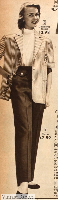 Women's 1950s Pants: Cigarette, Capri, Jeans Fashion History